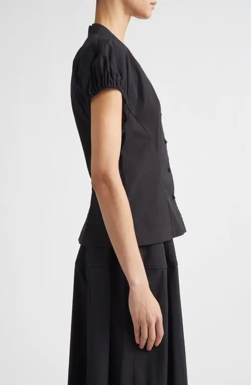 Lela Rose Cotton Poplin V-neck Button-up Shirt