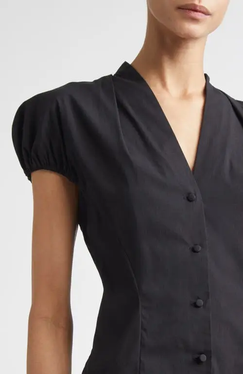 Lela Rose Cotton Poplin V-neck Button-up Shirt