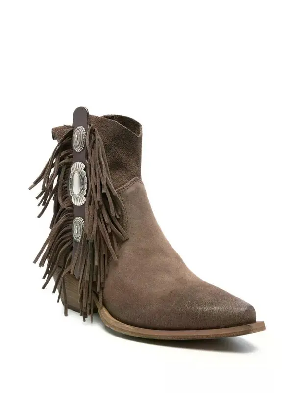 METISSE Fringed Ankle Boots - Brown