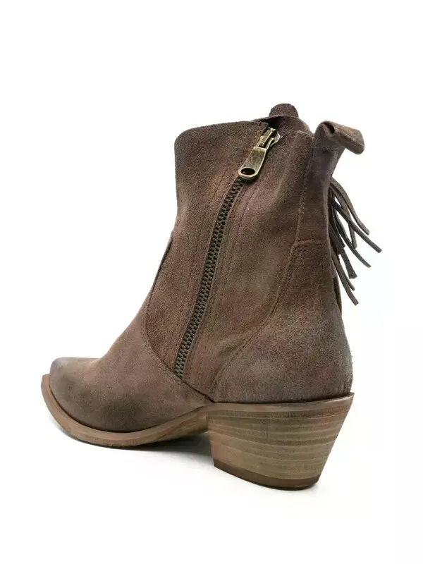 METISSE Fringed Ankle Boots - Brown