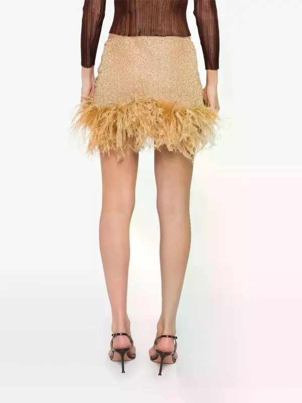 Oseree Feather-trim Mini Skirt - Gold