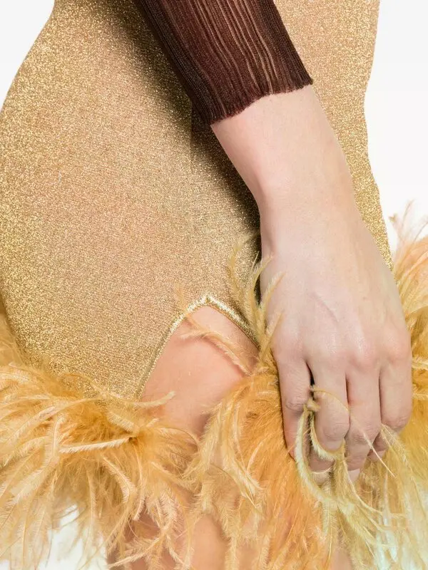 Oseree Feather-trim Mini Skirt - Gold