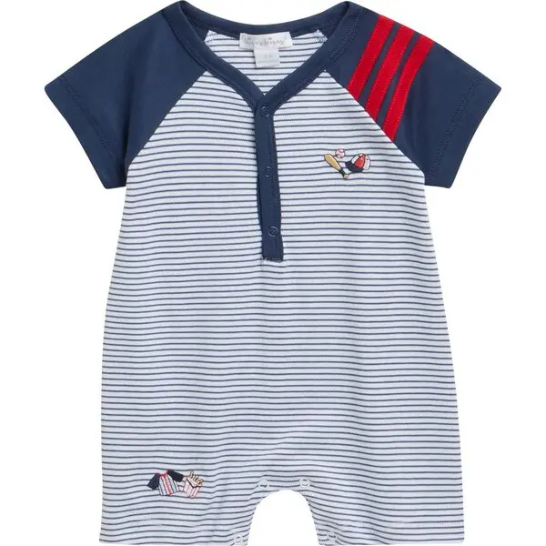 KISSY KISSY Baseball Embroidered Pima Cotton Romper - Navy