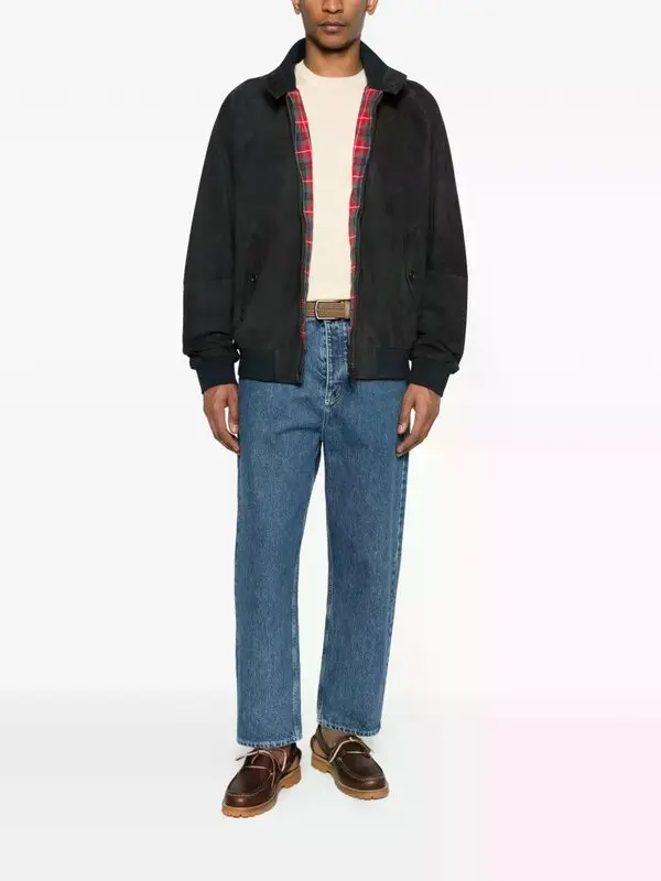 BARACUTA Zip-up Suede Jacket - Blue