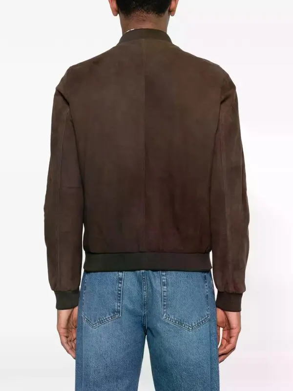 MOORER Suede Bomber Jacket - Brown