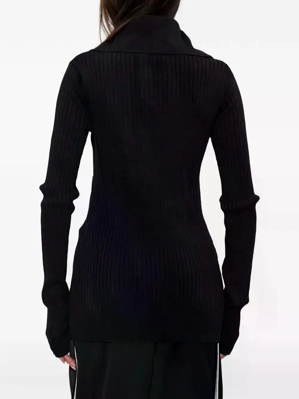 ENTIRE STUDIOS Ribbed Knit Button-up Polo Top - Black