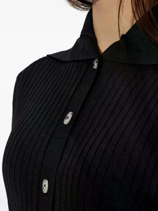 ENTIRE STUDIOS Ribbed Knit Button-up Polo Top - Black