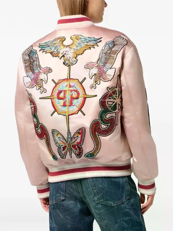 Philipp Plein Oversized Bomber Jacket With Rhinestone Embellishments