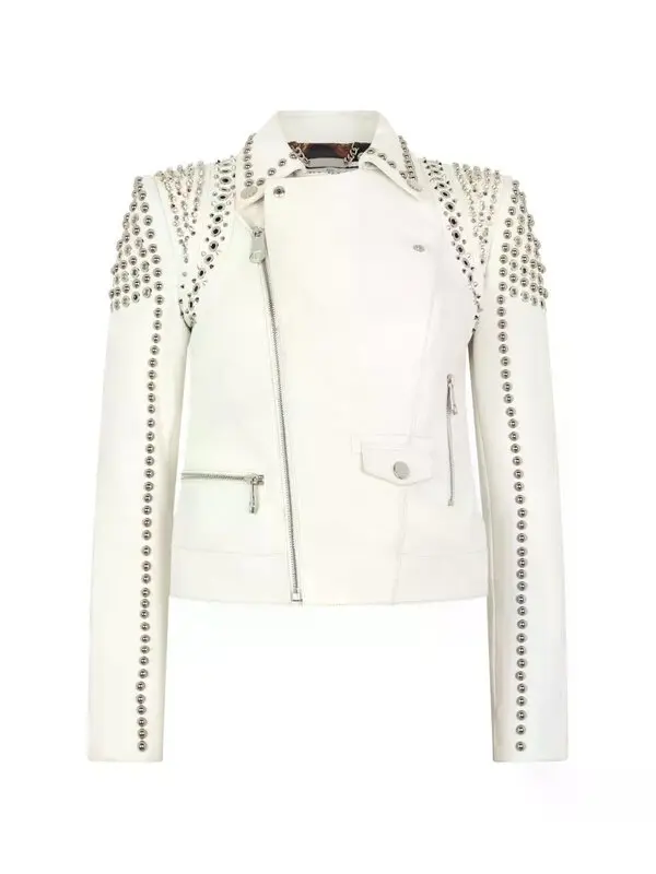 Philipp Plein Biker Lamb Leather Jacket - Neutrals