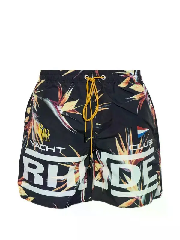 Rhude Floral Drawstring Swim Shorts - Black