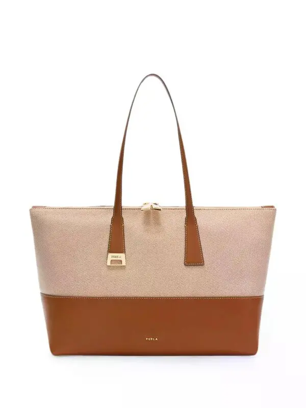 Furla Olivia Canvas And Leather Tote Bag - Neutrals