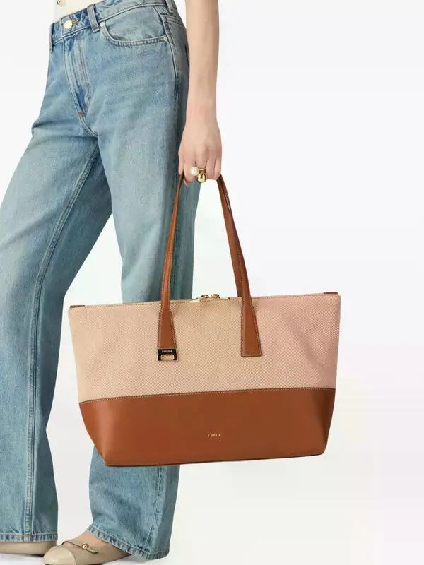 Furla Olivia Canvas And Leather Tote Bag - Neutrals