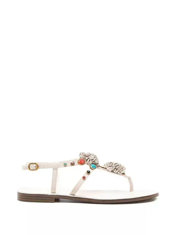 TWINSET Flower-embellished T-strap Sandals - Neutrals