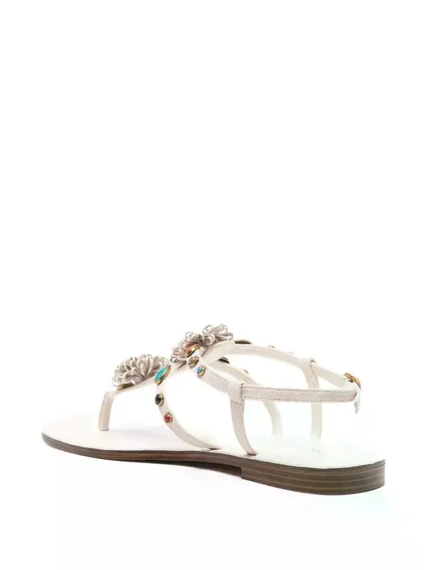TWINSET Flower-embellished T-strap Sandals - Neutrals