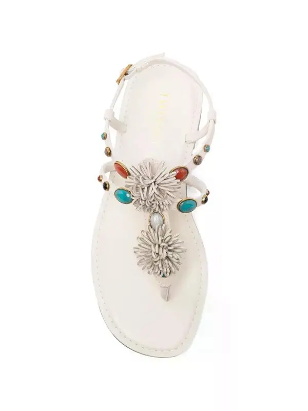 TWINSET Flower-embellished T-strap Sandals - Neutrals