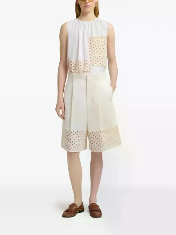 Marni Gabardine Shorts With Broderie Anglaise Panels - White