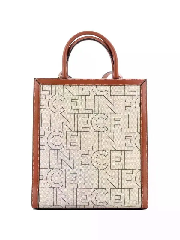 Celine Vertical Cabas Printed Canvas And Leather Small Tote Bag - Brown