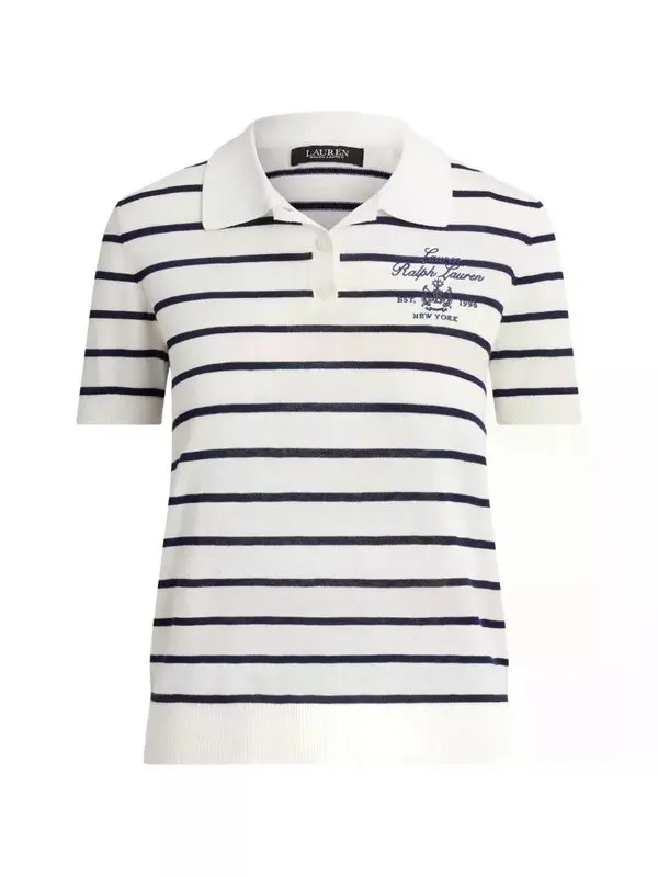 Ralph Lauren Striped Embroidered Polo Shirt - White