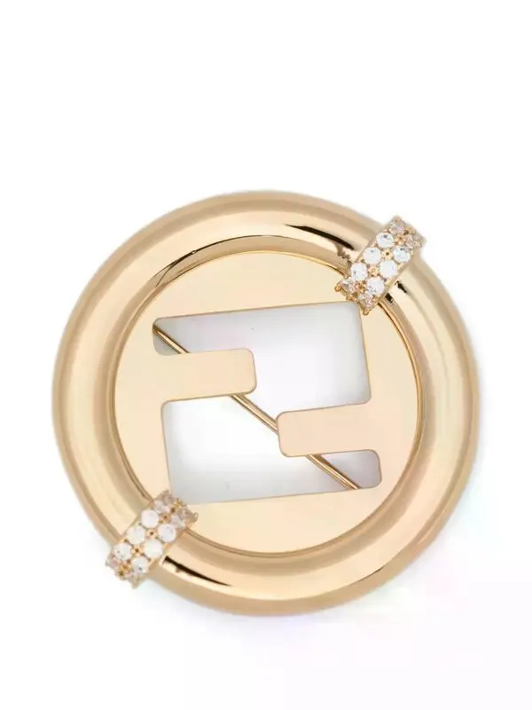 Fendi Ff-logo Embellished Brooch - Gold