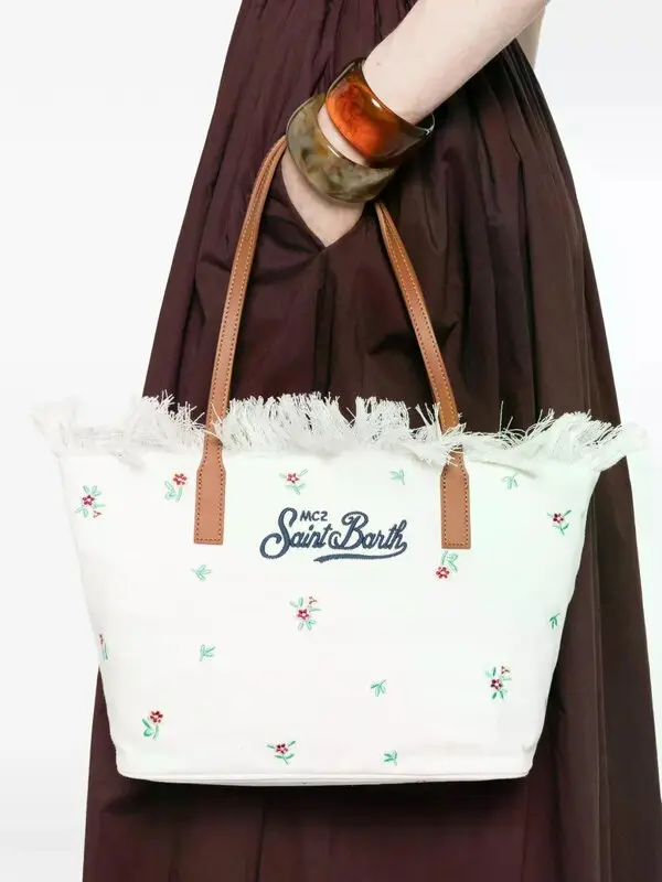 MC2 SAINT BARTH Floral-embroidered Tote Bag - White