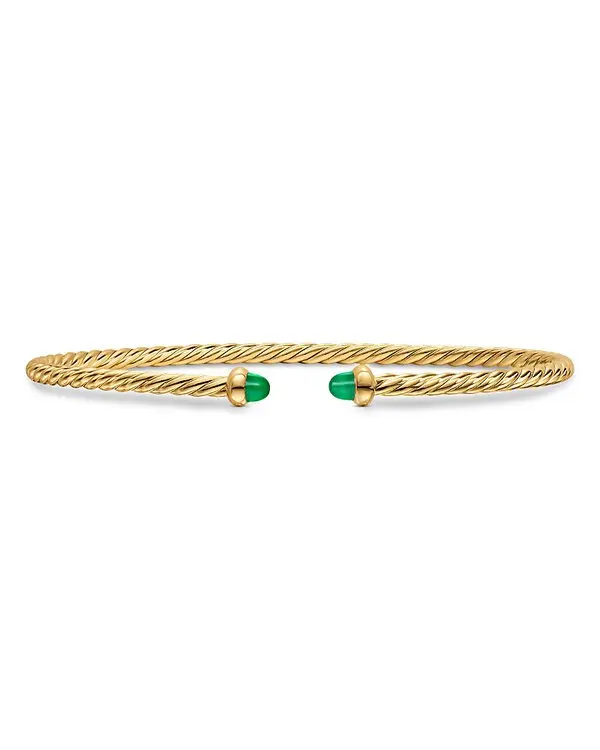 David Yurman 18k Yellow Gold Cablespira Flex Bracelet With Emeralds - Emerald/gold