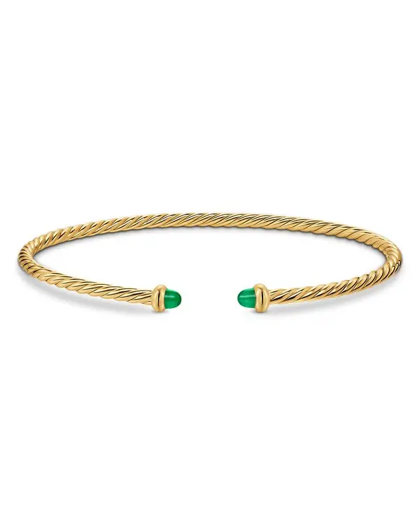 David Yurman 18k Yellow Gold Cablespira Flex Bracelet With Emeralds - Emerald/gold