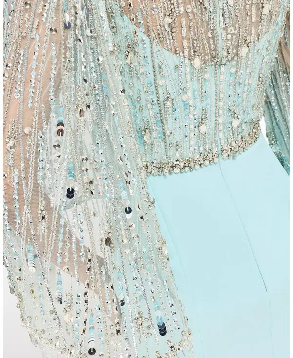 Jenny Packham Embellished Cape Effect Maxi Dress - Crystal Aqua