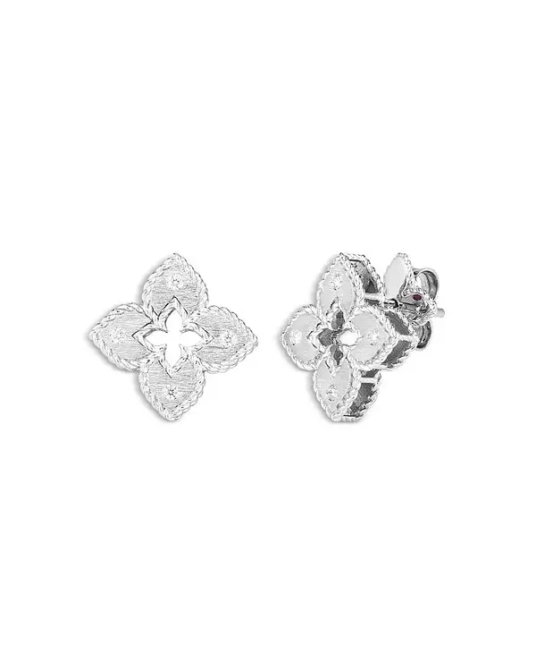 Roberto Coin 18k Venetian Princess Diamond Flower Stud Earrings - White Gold