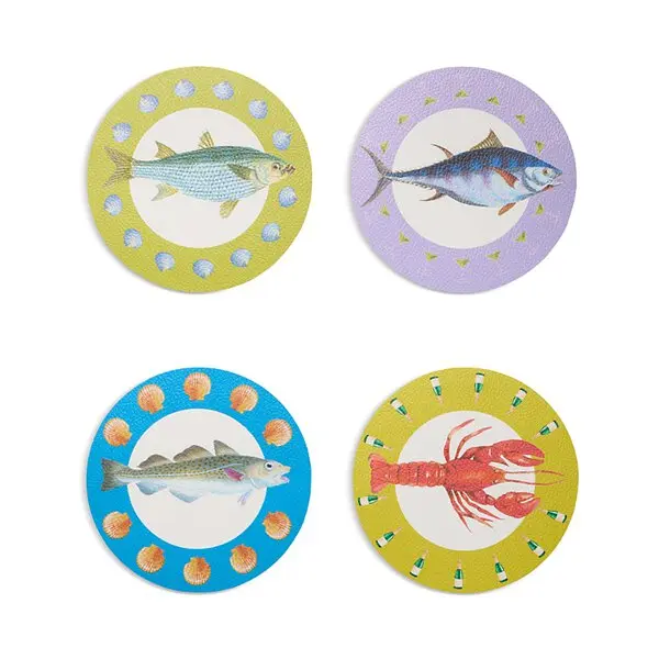 LULU POWERS Vinyl Fish Coasters, Set Of 4 - Mutli