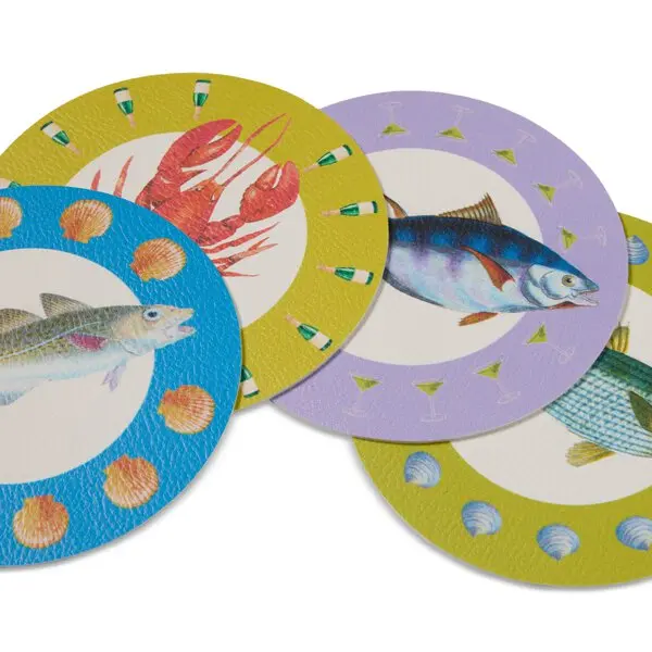 LULU POWERS Vinyl Fish Coasters, Set Of 4