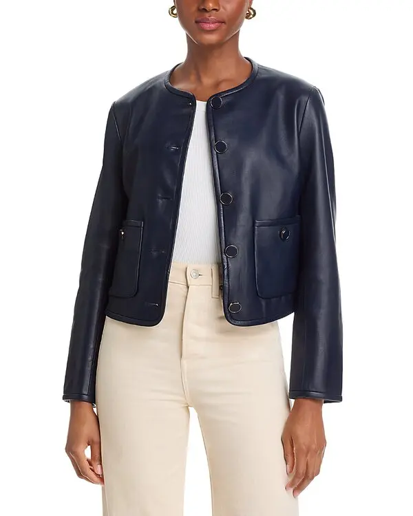 Veronica Beard Andrea Leather Jacket - Navy
