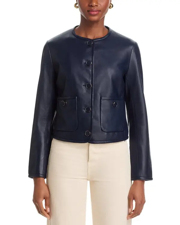 Veronica Beard Andrea Leather Jacket - Navy