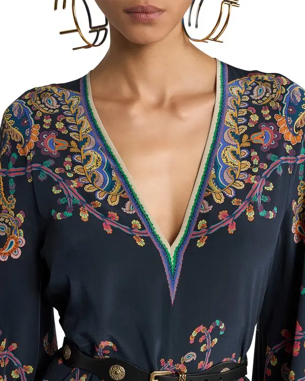 Etro Printed Silk Blouson Dress With Belt