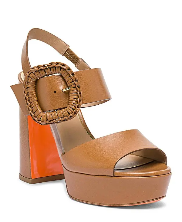 Santoni Leather High-heel Platform Sandal - Medium Brown