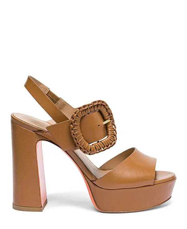 Santoni Leather High-heel Platform Sandal - Medium Brown