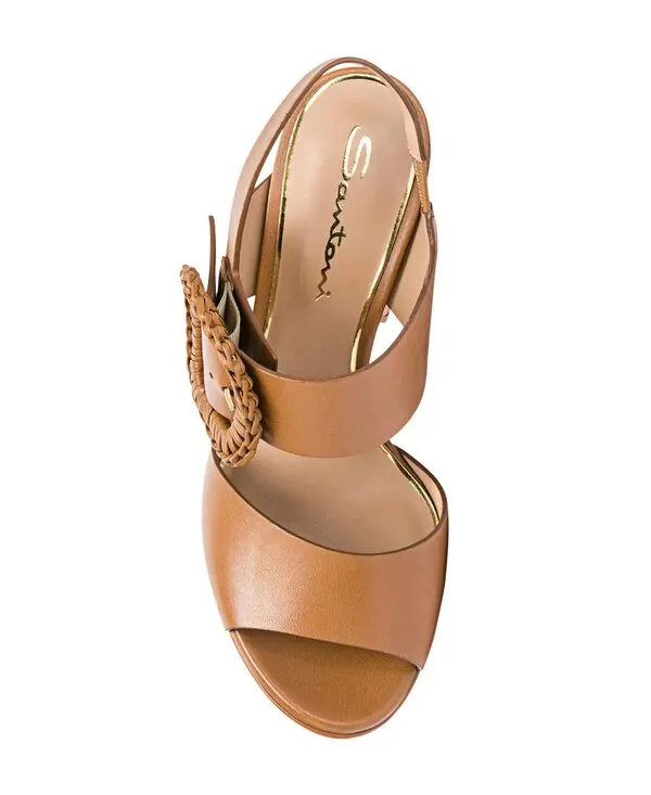 Santoni Leather High-heel Platform Sandal - Medium Brown