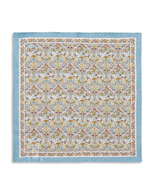 Eton Floral Linen Pocket Square - Light Blue