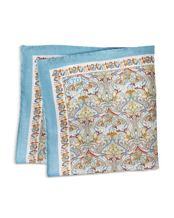 Eton Floral Linen Pocket Square - Light Blue