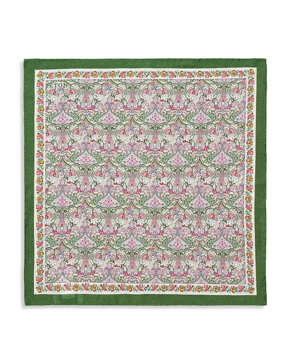 Eton Floral Linen Pocket Square - Medium Green