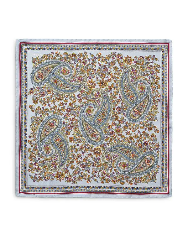 Eton Paisley Silk Twill Pocket Square - Light Blue