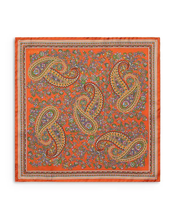 Eton Paisley Silk Twill Pocket Square - Medium Orange