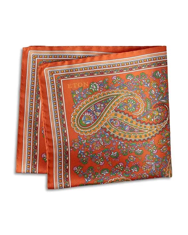 Eton Paisley Silk Twill Pocket Square - Medium Orange