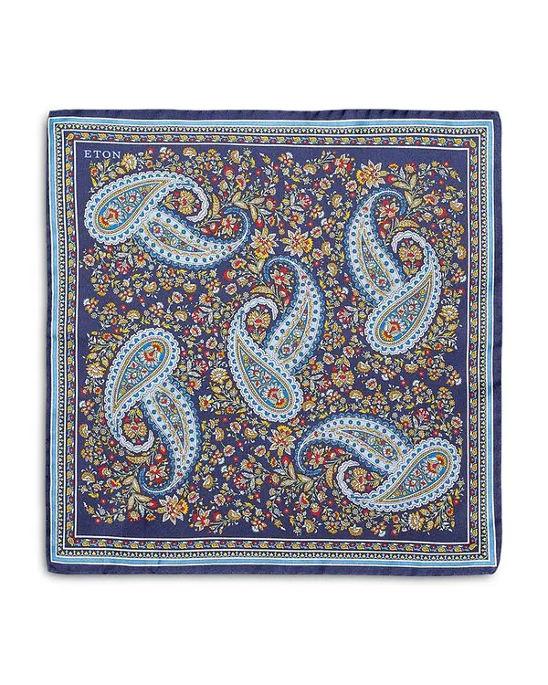 Eton Paisley Silk Twill Pocket Square - Navy