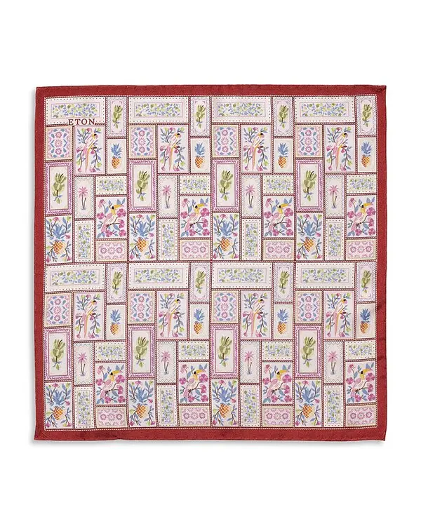 Eton Patchwork Panama Silk Pocket Square - Medium Pink