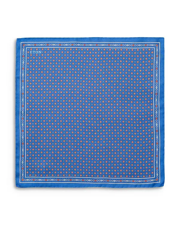 Eton Floral Silk Twill Pocket Square - Blue