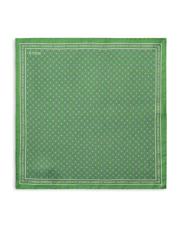 Eton Floral Silk Twill Pocket Square - Medium Green