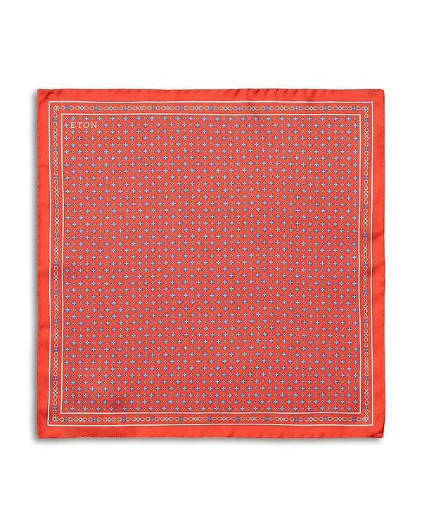 Eton Floral Silk Twill Pocket Square - Medium Orange