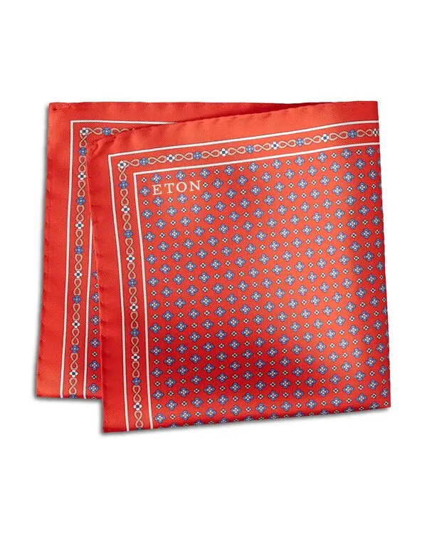 Eton Floral Silk Twill Pocket Square - Medium Orange