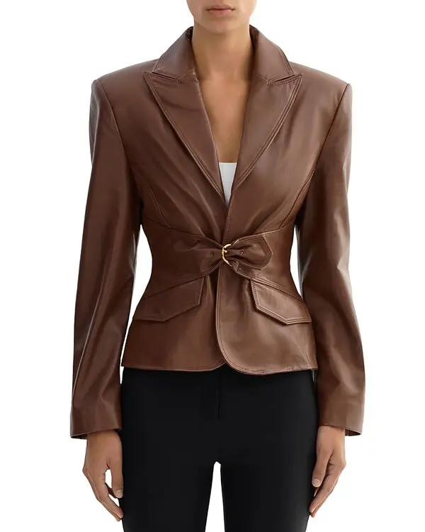 LAMARQUE Belted Leather Blazer - Mid-brown