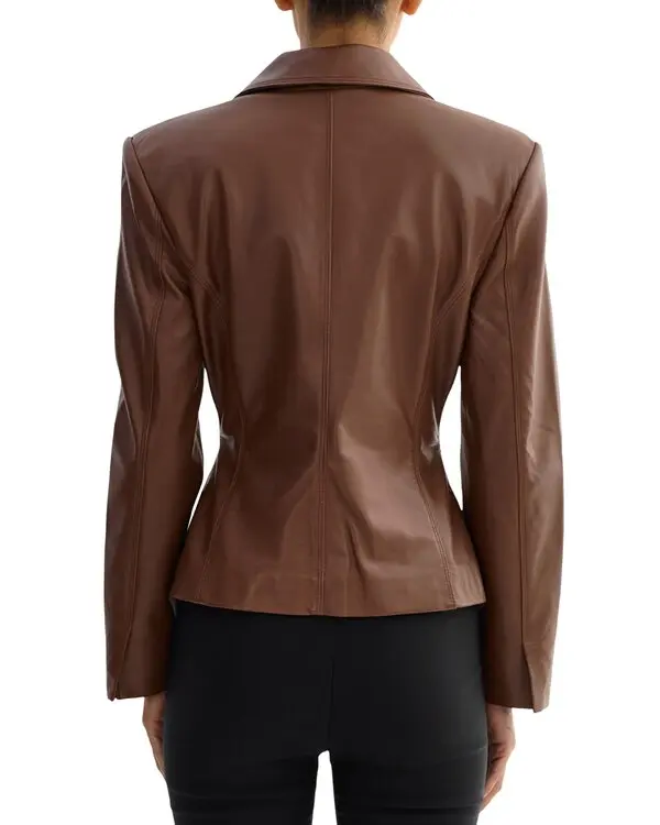 LAMARQUE Belted Leather Blazer - Mid-brown